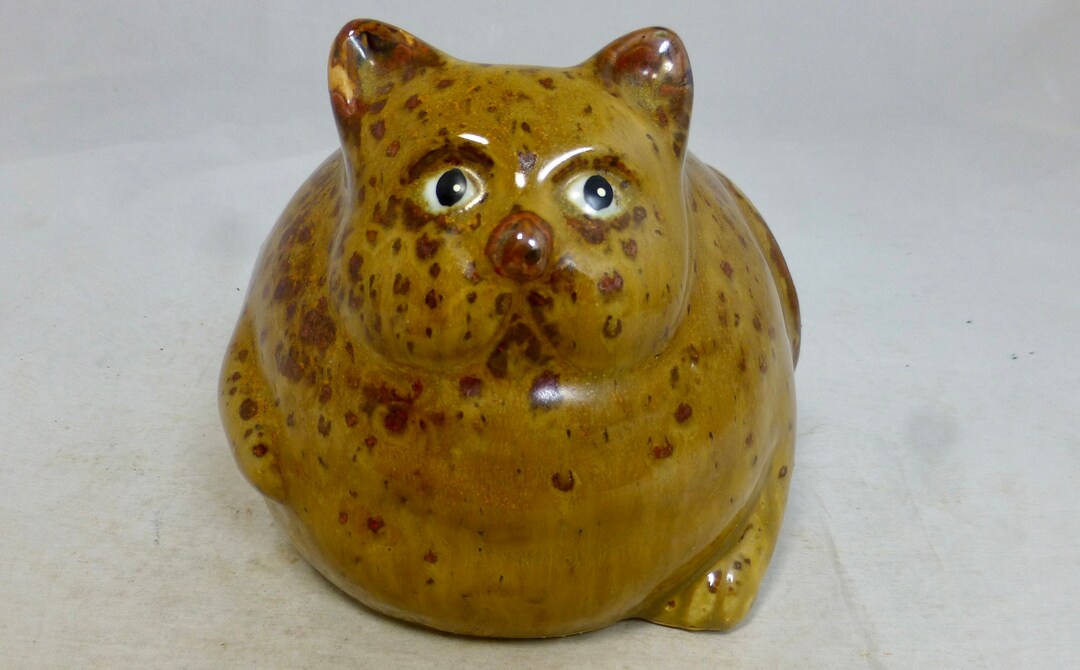 Vintage Large Hand Crafted Studio Pottery Fat Cat Figurine Ornament 5 ...