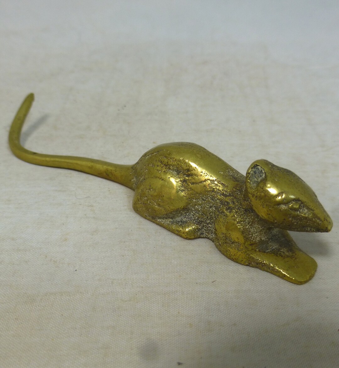Vintage Super Cute Mouse With Long Tail Solid Brass Figurine Ornament ...