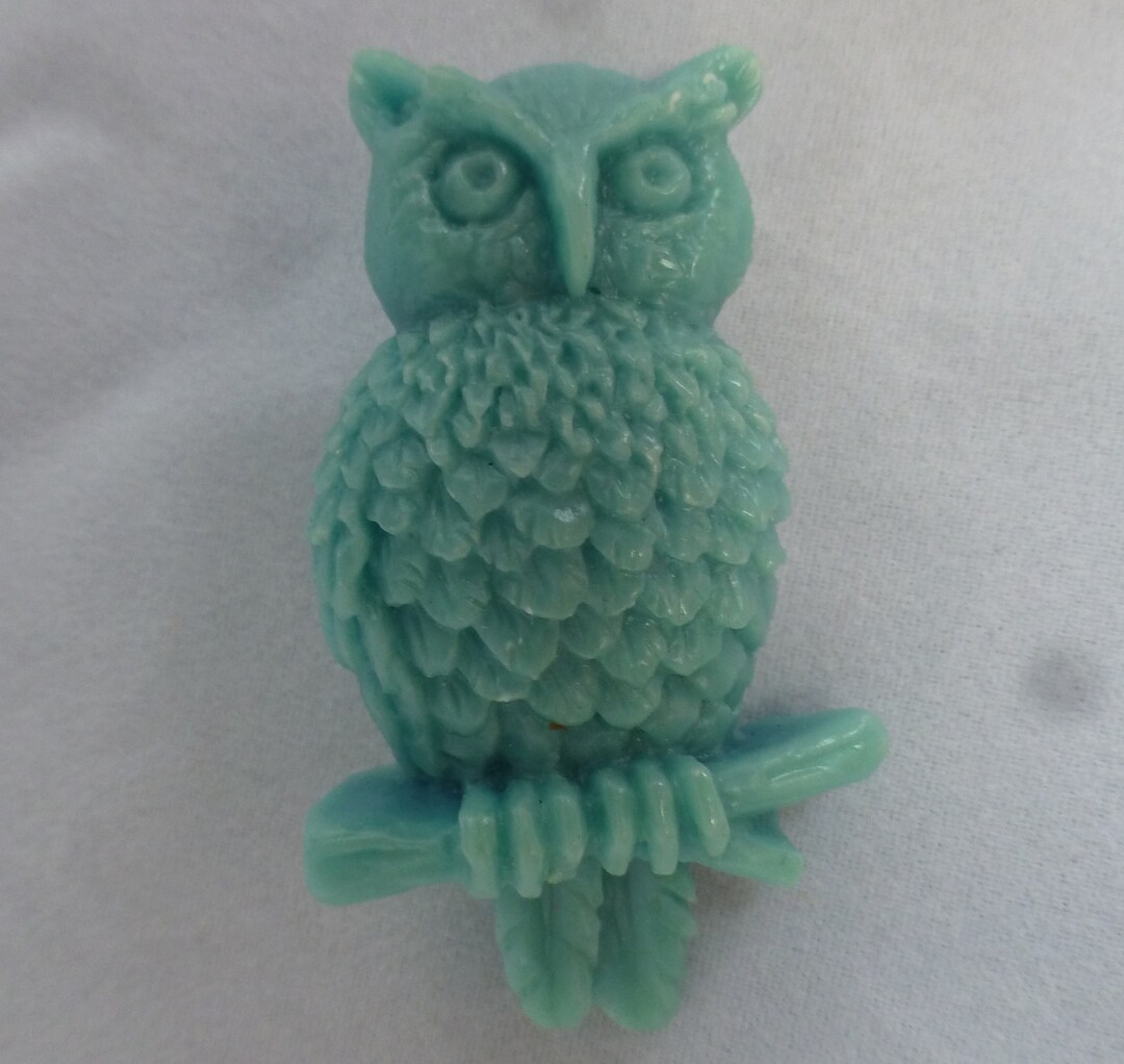 Pretty Vintage Plastic Resin Teal Blue Owl Bird Perched on Branch ...