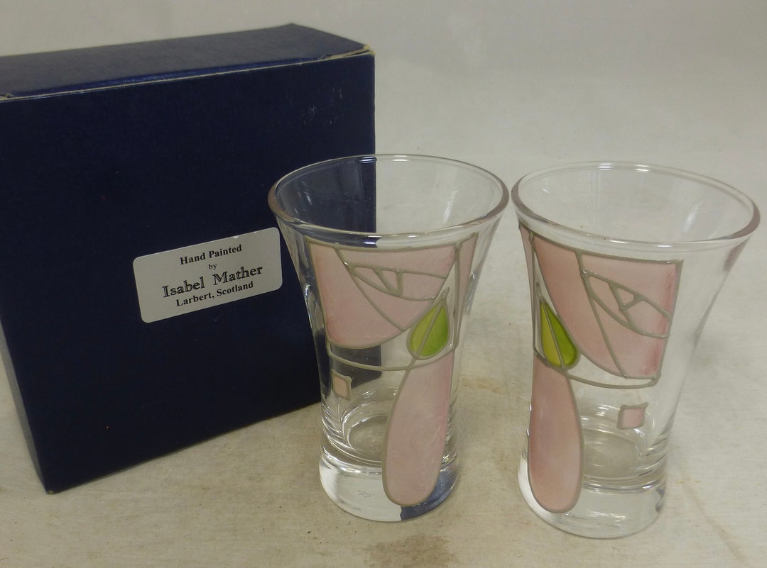 Art Nouveau Style Gift Boxed Set of 2 Hand Painted Floral Shot Glasses ...