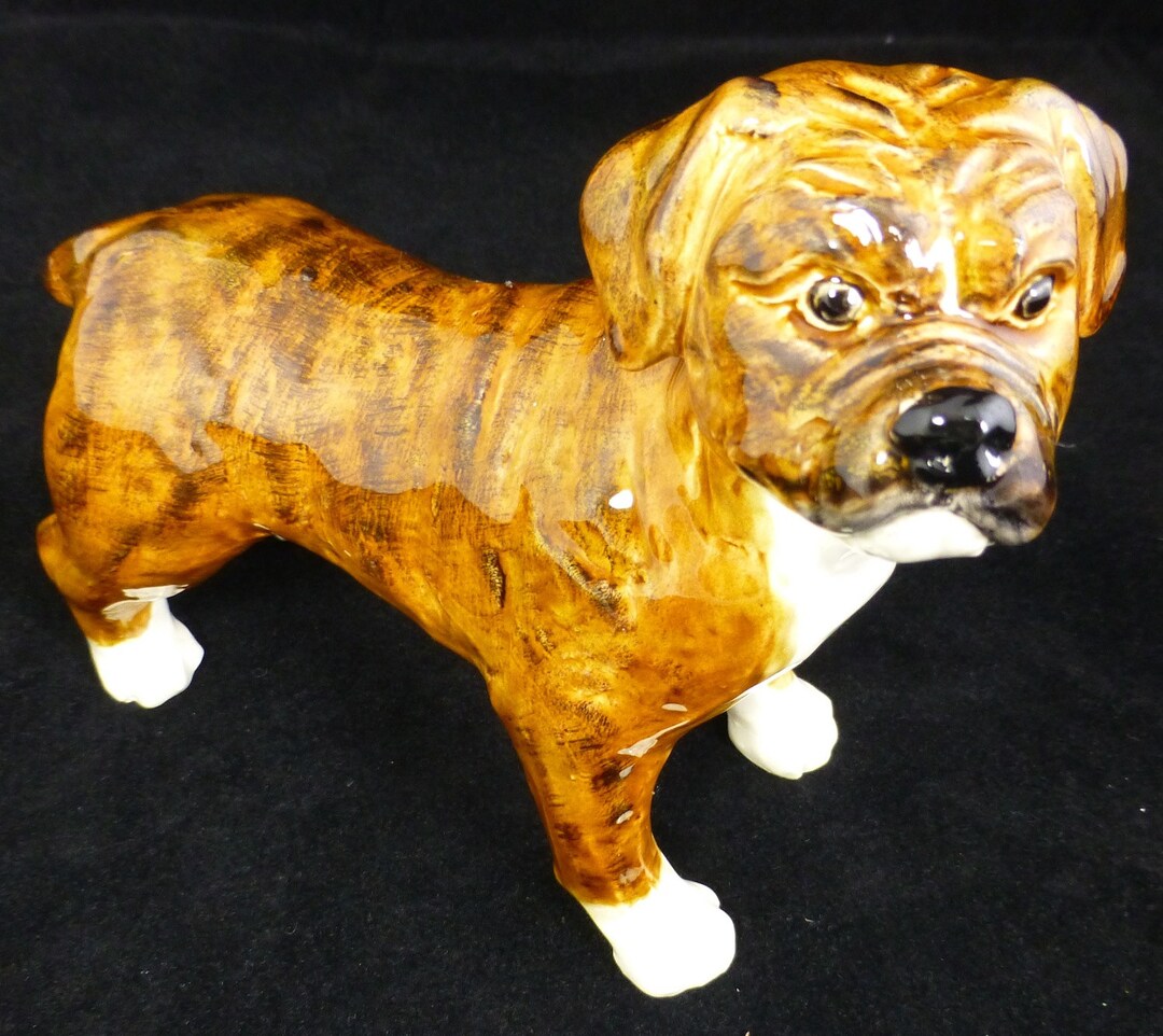Boxer Dog Porcelain Figurine - Signed - China Dog - Brindled Brown Coat ...