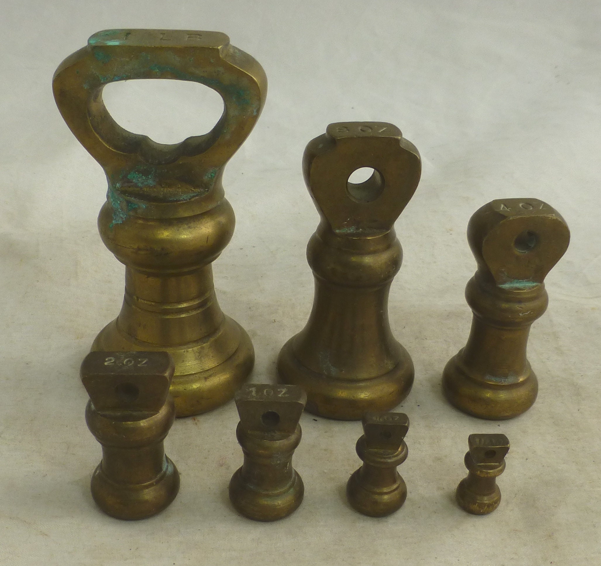 Vintage Set of 7 Brass Imperial Bell Weights From 1 Lb to 0.25 Oz ...
