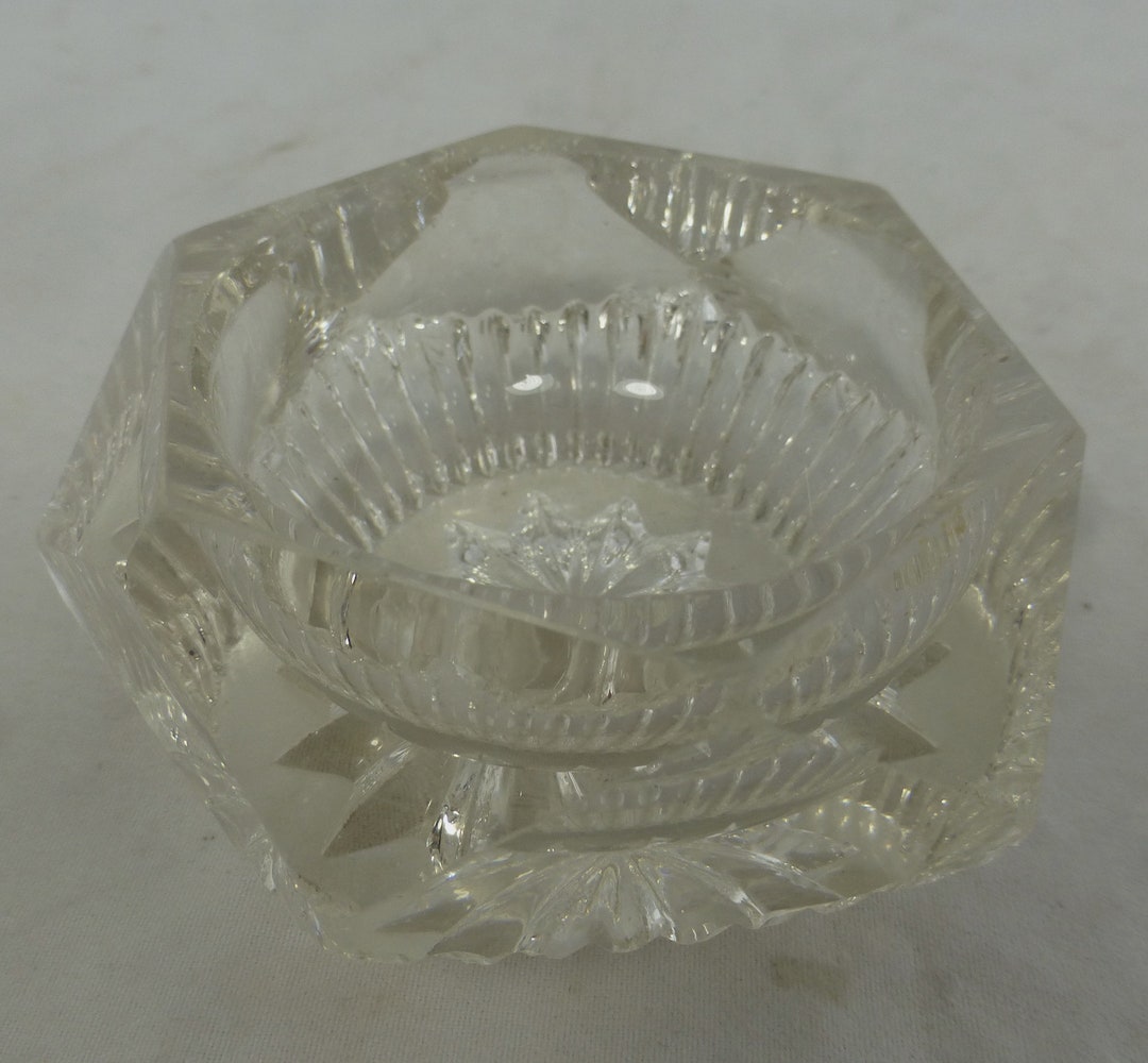 Antique Glass Round Open Salt Cellar / Salt Dip With Faceted and Ridged ...