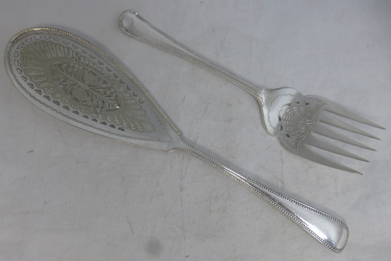 Antique Roberts & Belk Silver Plate Signed Large Fish Server and Fork ...