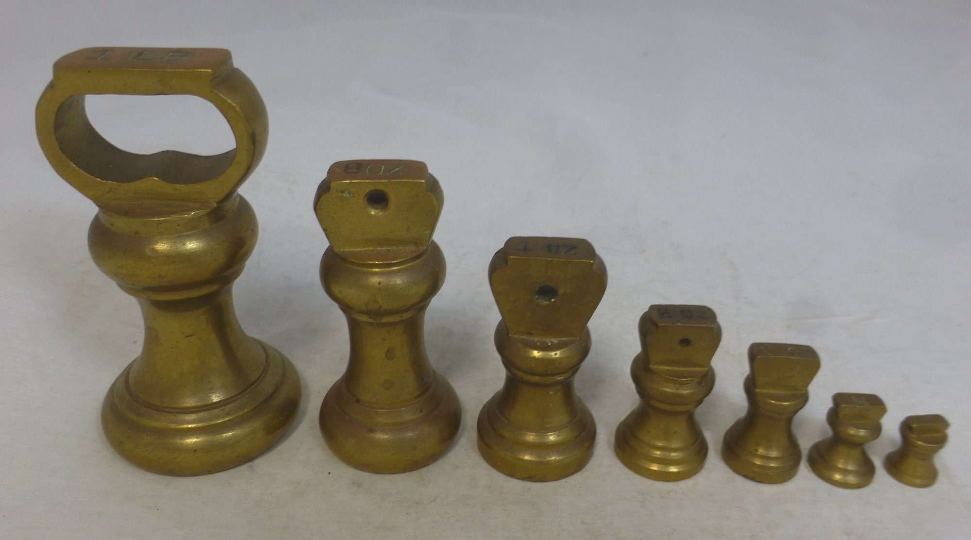 Vintage Set of 7 Brass Imperial Bell Weights From 1 Lb to 0.25 Oz ...