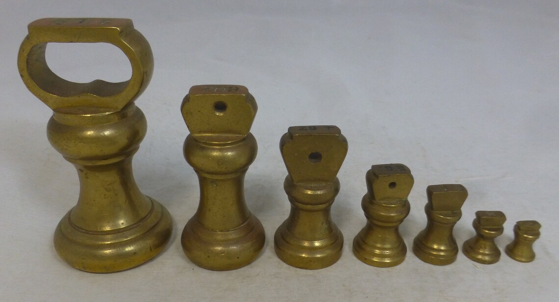 Vintage Set of 7 Brass Imperial Bell Weights From 1 Lb to 0.25 Oz ...