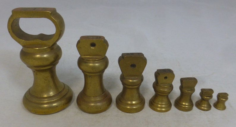Vintage Set of 7 Brass Imperial Bell Weights From 1 Lb to 0.25 Oz ...
