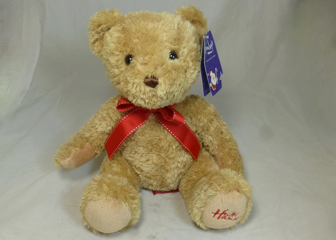 Hamleys Golden Teddy Bear & Red Grosgrain Ribbon Collar 12 Inch H ...
