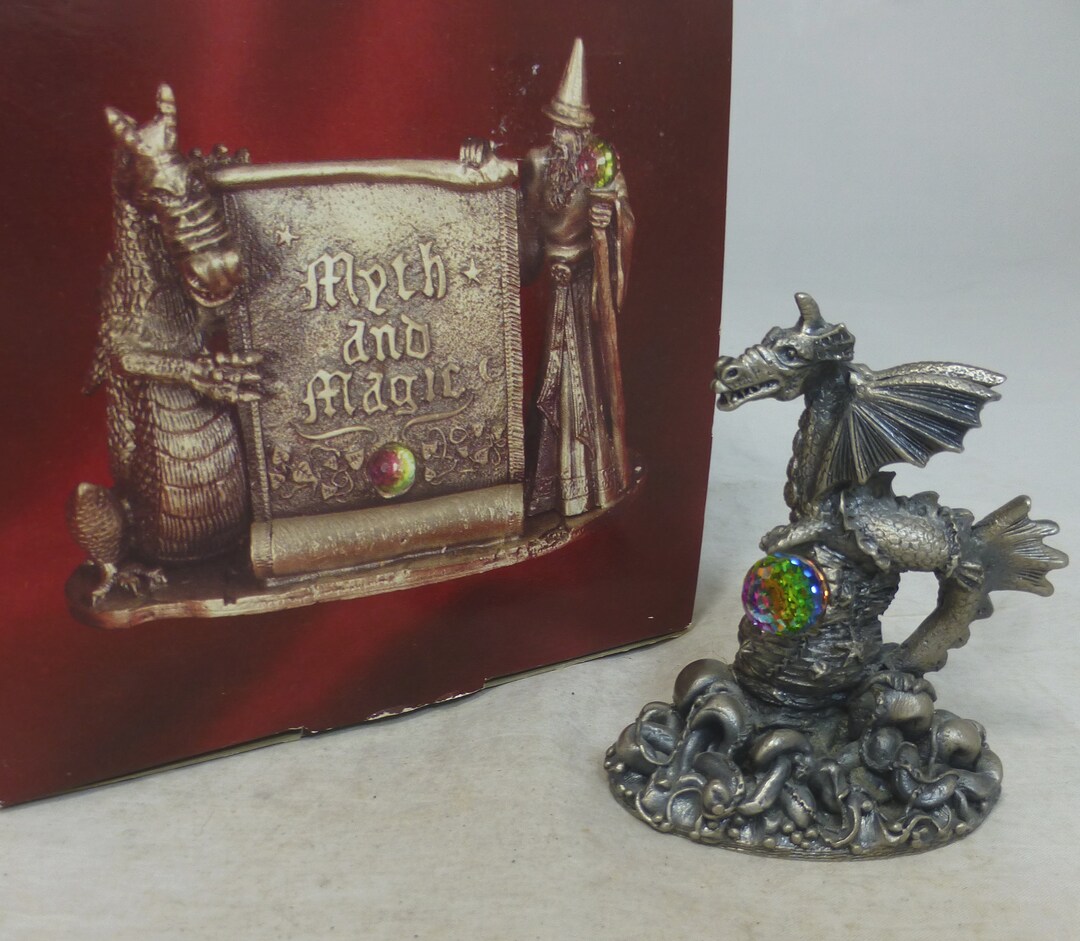 Vintage Myth & Magic the Dragon of the Sea AB Crystal Pewter Figurine ...