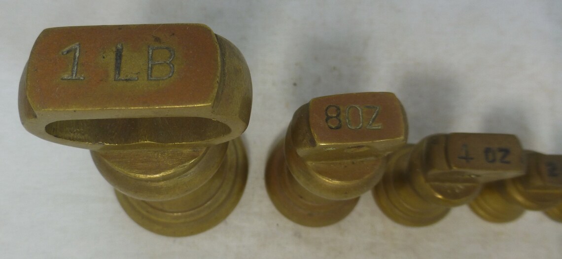 Vintage Set of 7 Brass Imperial Bell Weights From 1 Lb to 0.25 Oz ...