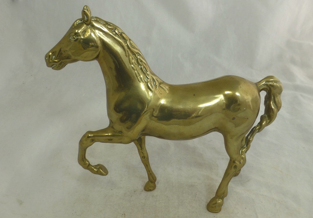Vintage Large Heavy 3D Solid Brass Thoroughbred Horse Raised Leg ...
