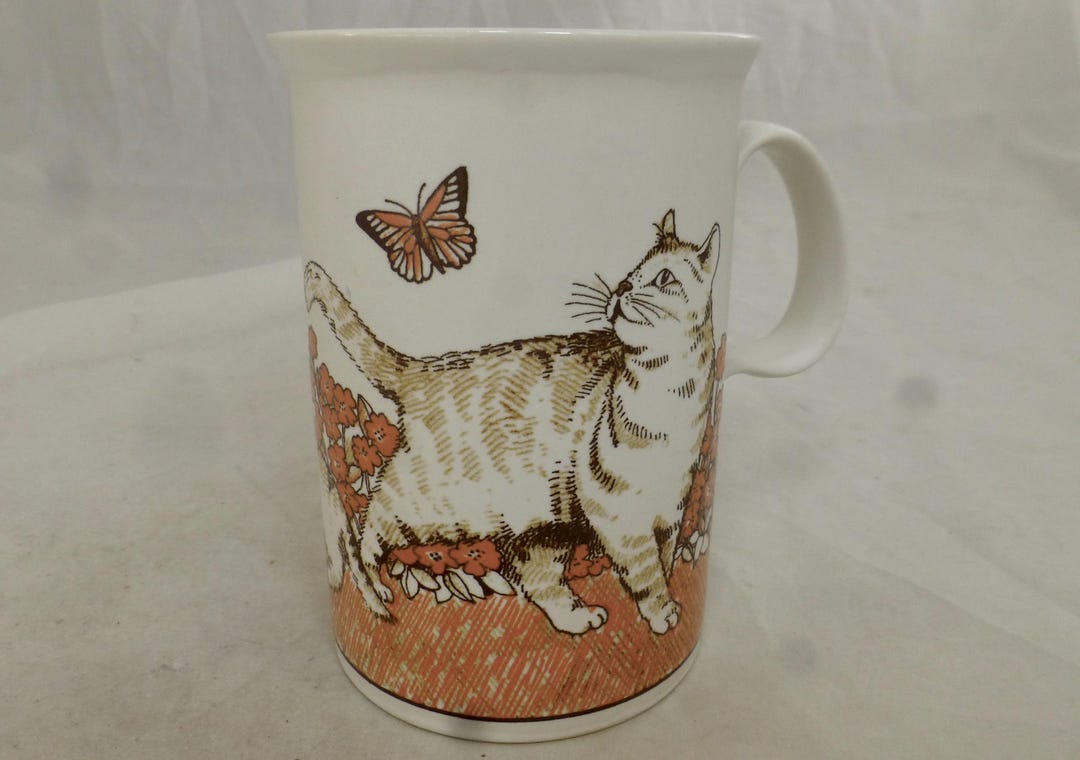 Vintage Dunoon Cat Family With Kitten & Butterfly Scottish White ...
