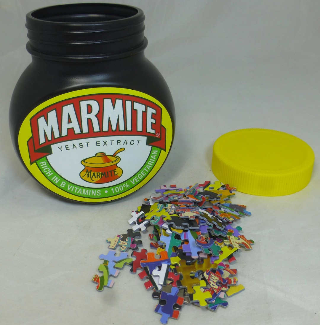 The Marmite Puzzle Double Sided Jar Shaped Gibsons 500 Piece Jigsaw ...