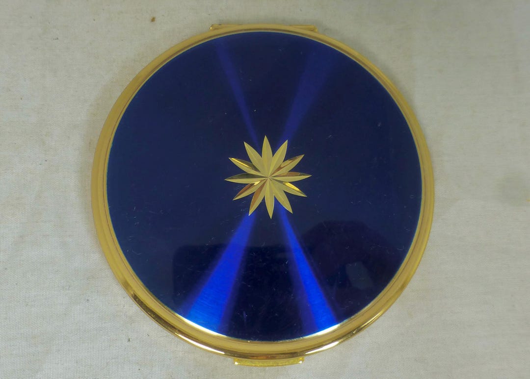 Stratton Vintage Round Powder Compact Cosmetic Make-up Mirror Blue ...