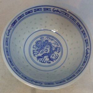 Tienshan Chinese Dragon Blue & White Rice Grain Pattern Porcelain Duo ...