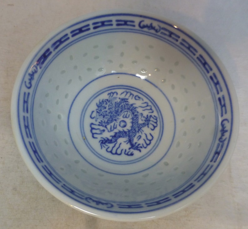 Tienshan Chinese Dragon Blue & White Rice Grain Pattern - Etsy