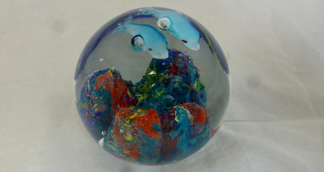 Vintage Dolphin Handmade Round Novelty Art Studio Glass Paperweight ...