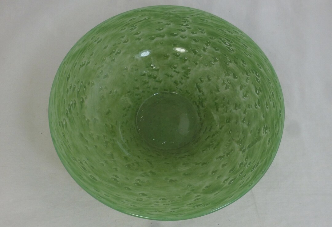 Vintage Large Nazeing Clouded Green Glass Bowl With Wide Rim 10.75 in D ...
