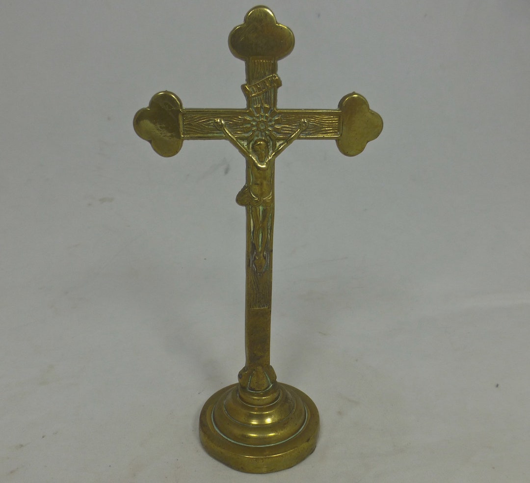 Standing Crucifix INRI Brass With 3D Jesus on the Cross on Plinth 6 in ...