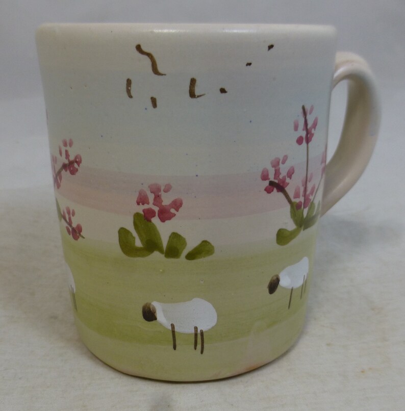 Hand Painted Sheep Theme Studio Pottery Stoneware Mug With Sheep in ...