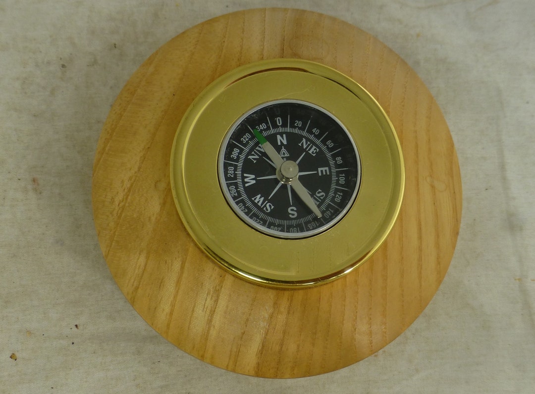 Vintage Table Top Compass in Turned Wood & Brass Casing by Ray Gillings ...