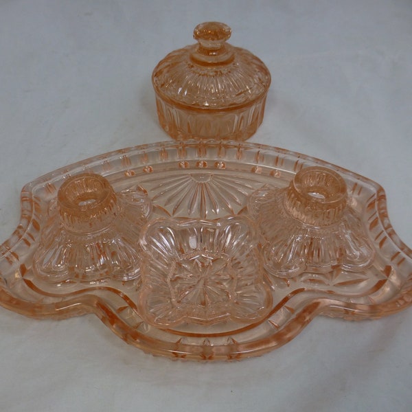 Pink Vintage Glass Dressing Table Set - Etsy