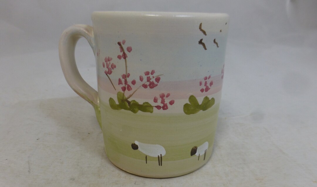 Hand Painted Sheep Theme Studio Pottery Stoneware Mug With Sheep in ...