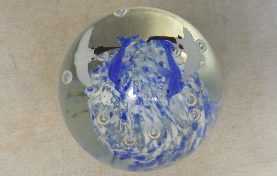 Vintage Round Globe Novelty Glass Paperweight With 3D Seagulls Flying ...
