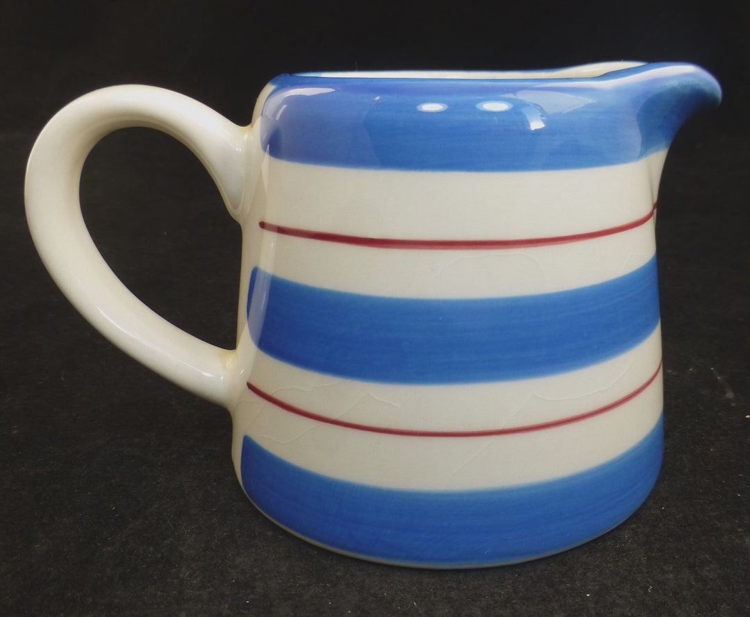 Rayware Farmhouse Blue Fun Stripy Pottery Milk Jug / Pitcher / Creamer ...