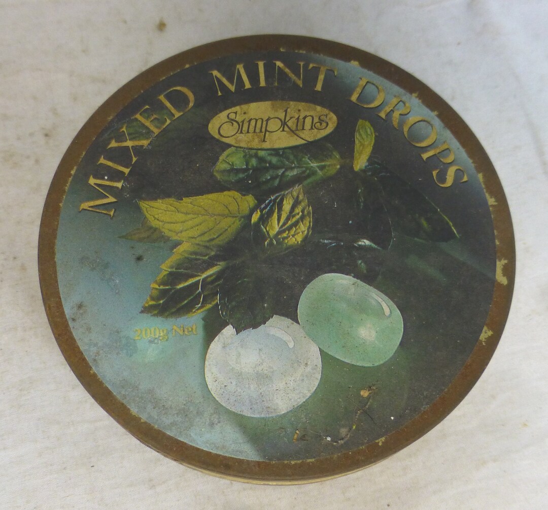 Vintage Simpkins Mixed Mint Drops Advertising Metal Round Sweet Tin ...