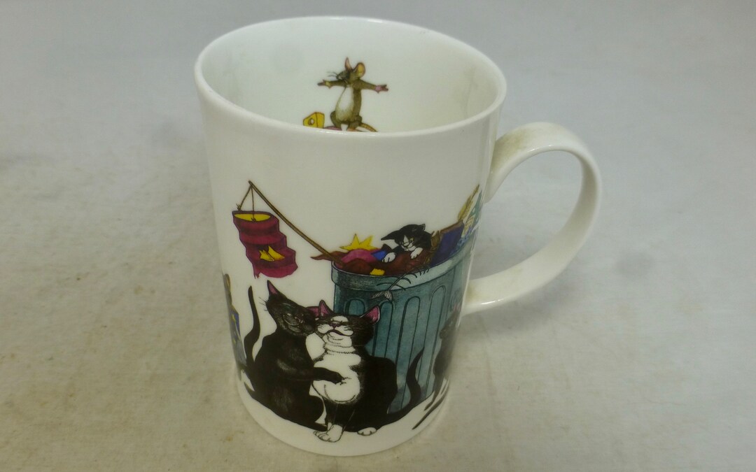 Dunoon Vintage Alley Cats With Trash Can Fine Bone China Mug – Cherry ...
