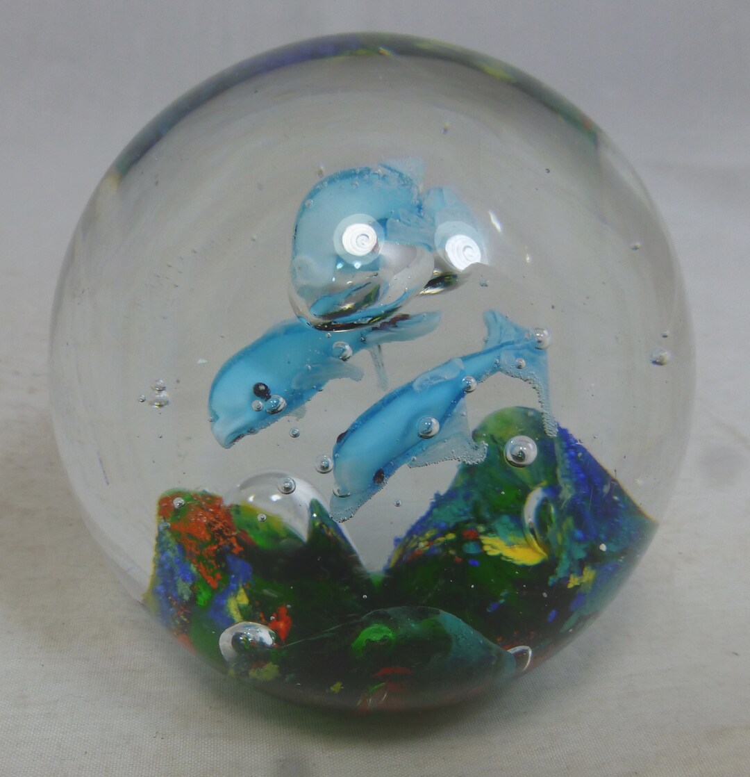 Vintage Dolphin Handmade Round Novelty Art Studio Glass Paperweight ...