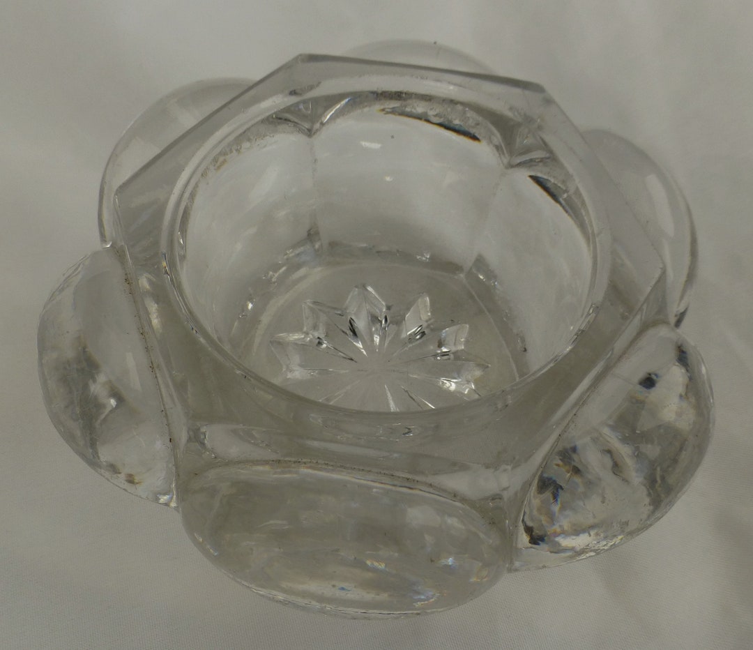 Antique Glass Hexagonal Open Salt Cellar / Salt Dip With 6 Panels With ...