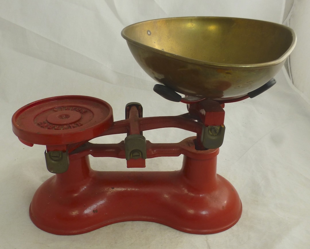 Vintage Victor England Red Cast Iron Kitchen Balance Scales With 1 ...