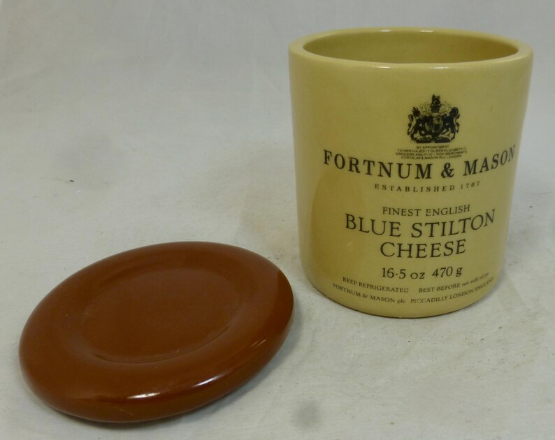 Vintage Fortnum & Mason Empty Blue Stilton Cheese Tan Large Stoneware ...