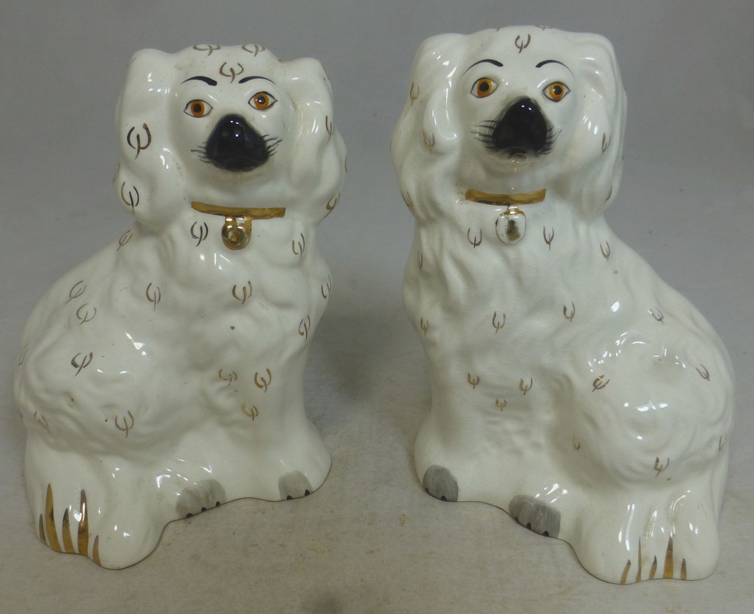 Beswick English Pair of Large Porcelain White & Black Mantle Dogs ...