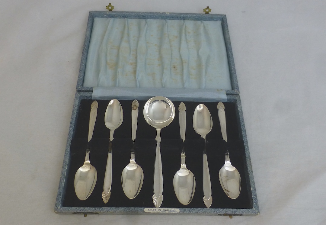 Vintage Cased 7 Piece Set of Angora Silver Plate Handmade Coffee Spoons ...