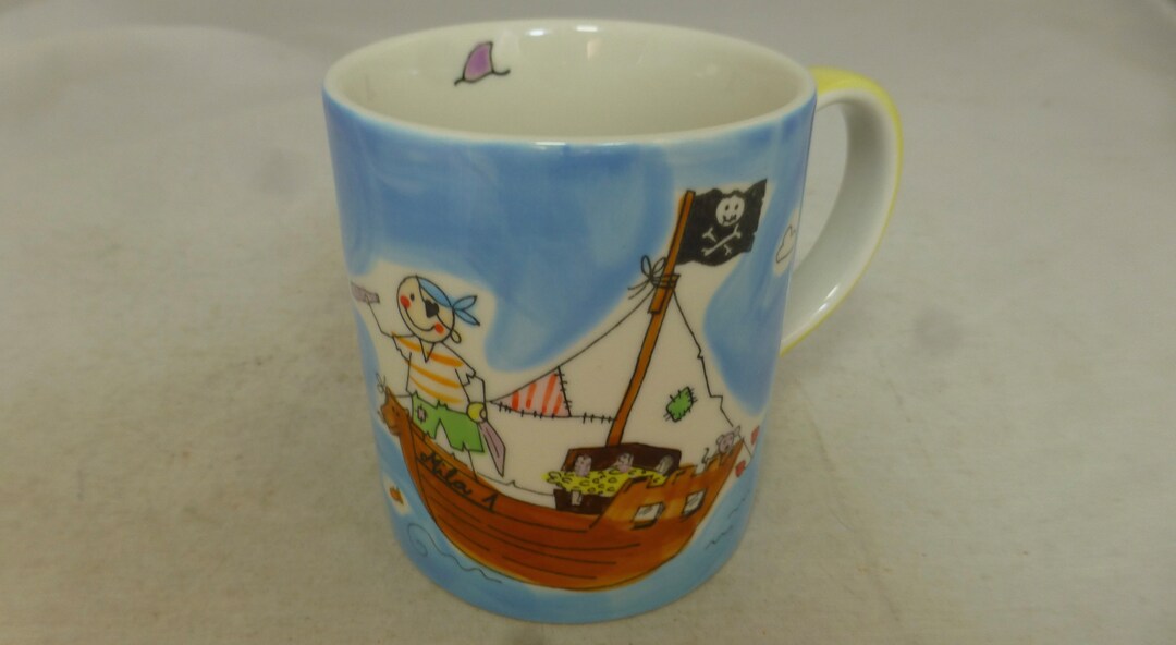 Fun Porcelain Mug Featuring Hand Painted Pirate Boy Rescuing Girl From ...