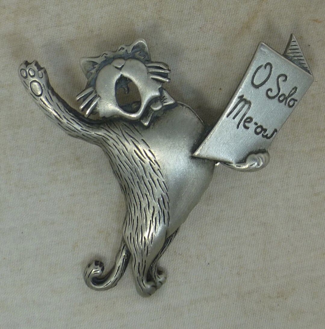 JJ Jonette Signed Silver Pewter “O Solo Me Ow” Pin Brooch – Fun Vintage ...