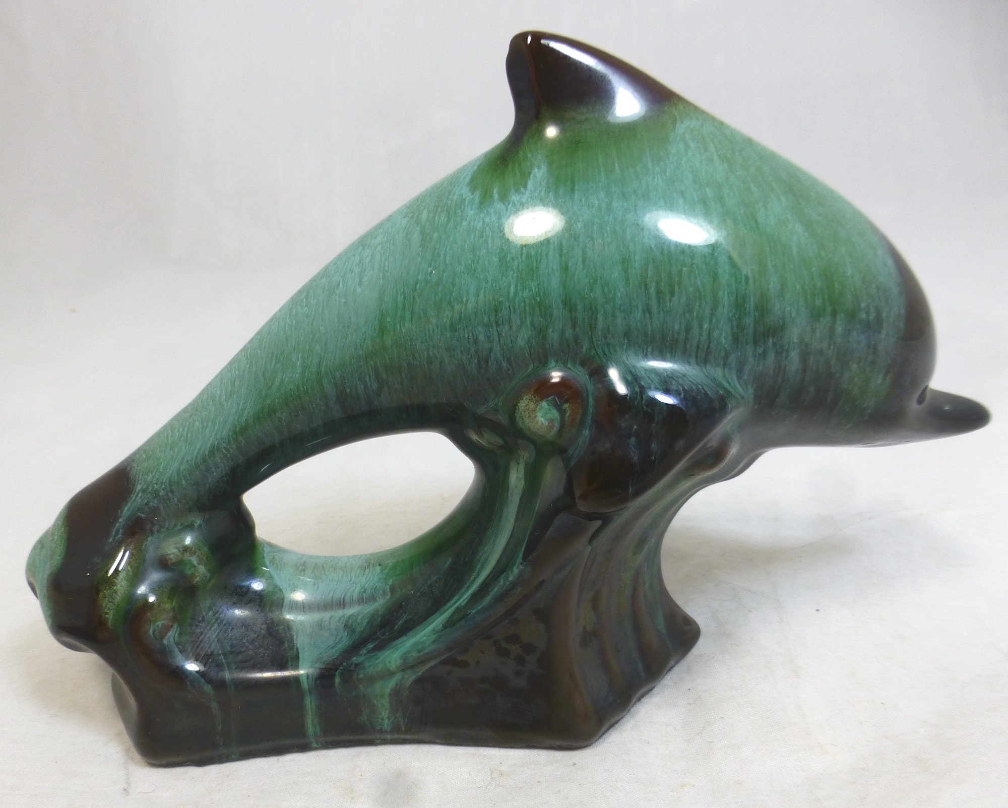 Vintage Blue Mountain Pottery Leaping Dolphin Black & Green - Etsy
