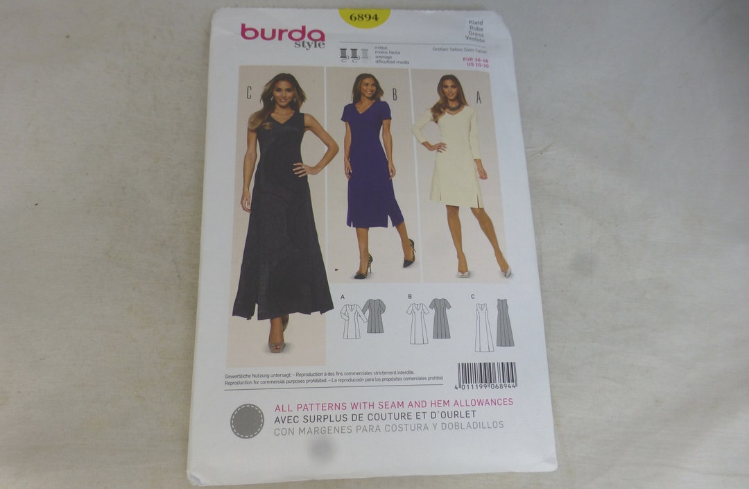 Vintage Burda Style 6894 Dress A UK Size 12 24 Uncut Pattern and Sewing ...