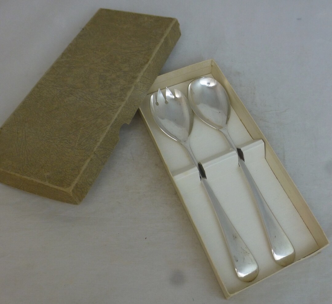 Vintage Boxed Silver Pride Silver Plate Salad Serving Spoon and Fork 9 ...