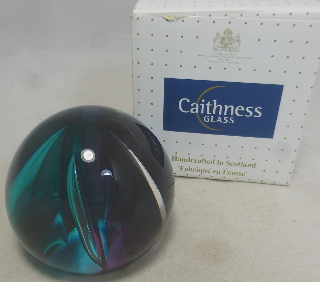 Vintage Caithness Scimitar Signed Turquoise Blue Purple Large Glass ...