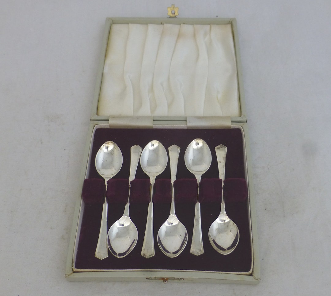 Vintage Angora Silver Plate Set of 6 English Cased Signed 4.5 in Coffee ...