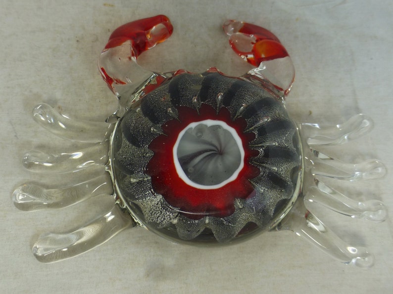 Vintage Murano Glass Handmade Crab Figurine - 6 Inch W - Silver ...