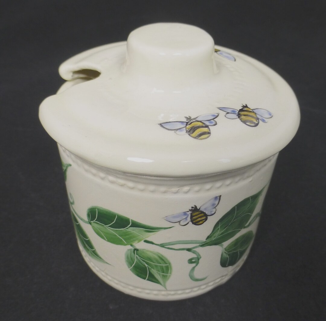 Hale Lady Studio Hand Painted Pottery Honey Pot With Lid - Green ...