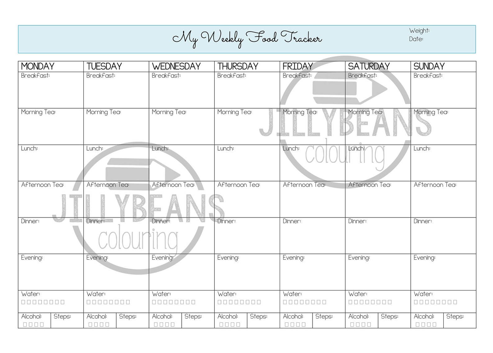 My Weekly Food Tracker Printable Daily, Meals, Water, Alcohol, Steps ...