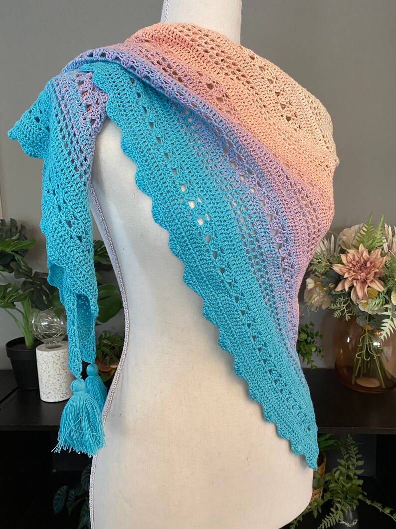 Handmade Crochet Colour Change Shawl in Shades of Cream Lilac & Blue ...
