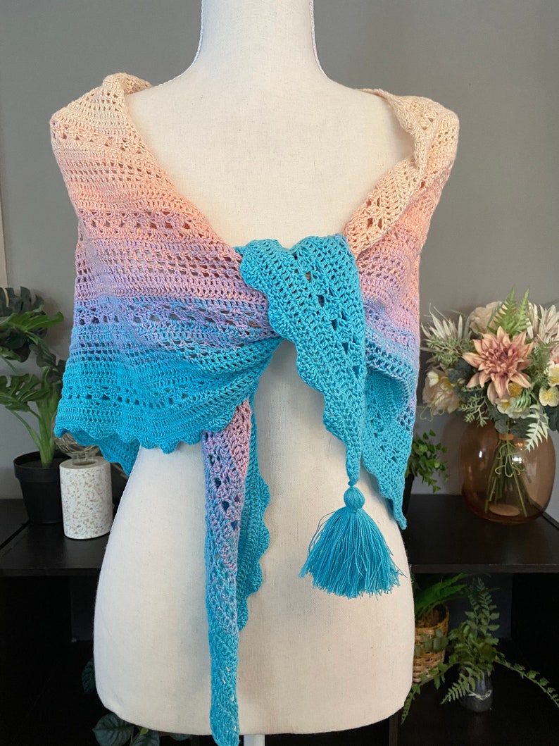 Handmade Crochet Colour Change Shawl in Shades of Cream Lilac & Blue ...