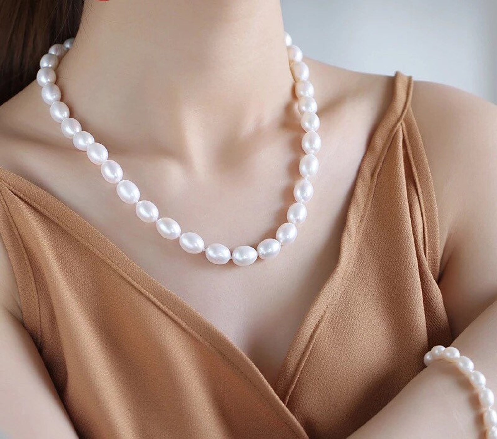 Real Oval Freshwater Pearl Necklace 11mm 111632 Etsy